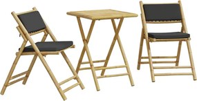 3dílný skládací bistro set s tmavě šedými poduškami bambus 3208934