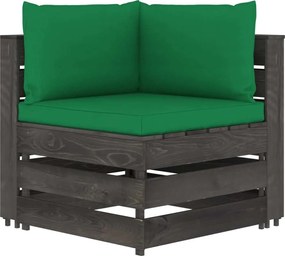 vidaXL Dílčí rohová pohovka s poduškami zeleně impregnované dřevo [3068111] Barva: Zeleno-šedý