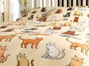 Mikroplyšové povlečení COLORED CATS krémové Rozměr povlečení: 70 x 90 cm | 140 x 220 cm