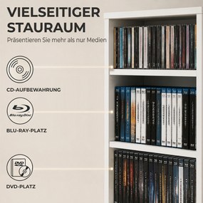 HOMCOM Police na CD/DVD, 9 úrovní, úzká volně stojící police se 6 nastavitelnými policemi, pro 260 CD, bílá