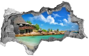 Wallmuralia Díra 3D ve zdi na stěnu Seychely pláž 95x73 cm