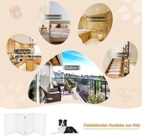 Costway Zábrana pro psy 89 cm vysoká 4 panely ochranná dřevěná skládací, bílý