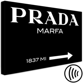 Obraz Prada Marfa (1-dílný) - módní černobílý tisk v angličtině