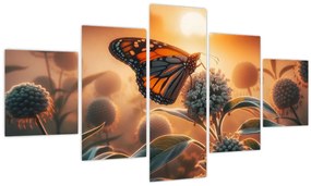 Obraz - Motýl v zapadajícím slunci (125x70 cm)