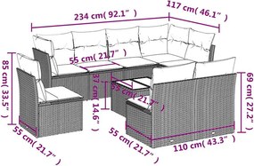9dílná zahradní sedací souprava s poduškami černá polyratan 3217765