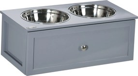 PawHut Vysoká Krmící Miska pro Psy s Úložným Zásuvkou - 2 x 2000ml Nerezové Misky pro Psy a Kočky | Aosom