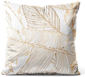 Dekorační velurový polštář Secesní listy - minimalistický květinový vzor ve zlaté barvě