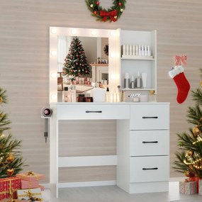 Costway Toaletní stolek s LED osvětlením 3 barvy s nastavitelným jasem – bílý