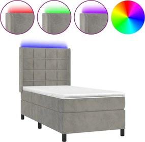 Box spring postel s matrací a LED světle šedá 100x200 cm samet 3139547