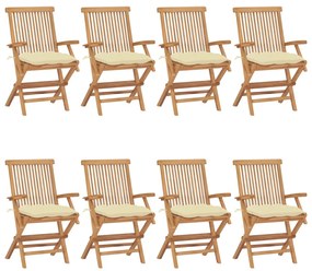 Zahradní židle s krémově bílými poduškami 8 ks masivní teak,  3072906