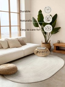 Hanse Home, Kusový koberec Jute Braided 106321 White ovál, 160x230 ovál, bílá, chodba / předsíň