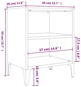 Noční stolek s kovovými nohami lesklý šedý 40 x 30 x 50 cm