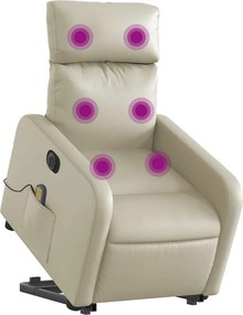 Elektrické zvedací masážní polohovací křeslo krémové umělá kůže 3206771