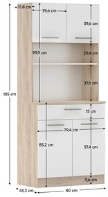 Kondela Čtyřdveřový kredenc, dub sonoma/bílá, DOMIS NEW