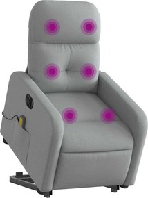 Elektrické zvedací masážní polohovací křeslo světle šedé textil 3206822
