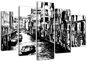 Obraz na plátně pětidílný Benátky Itálie Černá a bílá - 200x100 cm