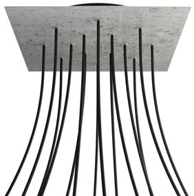 creative cables Čtvercový stropní baldachýn ROSE ONE, 400 mm, 14 otvorů a 4 boční otvory Barva komponentu: Beton, Barva montury: Černá