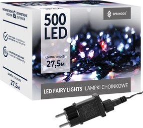 LED světelný řetěz - 27,5m, 500LED, 8 funkcí, paměť, IP44, multicolor