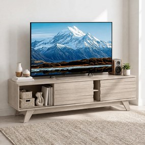 Costway TV stolek pro televizory do 55 palců s posuvnými dvířky, dub