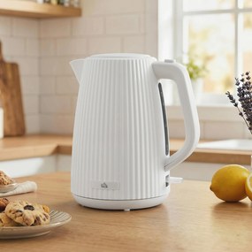 HOMCOM Elektrická konvice 1,7L, rychlovarná funkce, 2200W, s vyjímatelným filtrem proti vodnímu kameni, automatické vypnutí, Krémově bílá