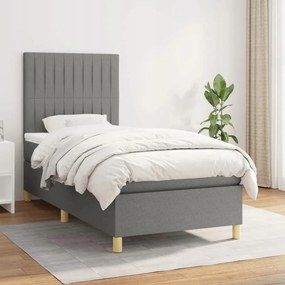 Box Spring Postel S Matrací Textil Tmavě Šedá Svislé pruhy 90 x 190 cm