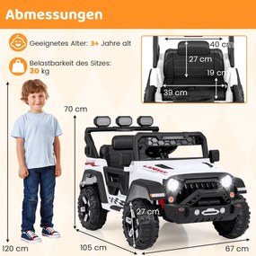 Costway Dětské elektrické auto s 2,4 G dálkovým ovládáním a USB a světlem – bílý