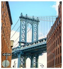 DIMEX | Vliesová fototapeta na zeď Most v Manhattanu MS-3-0012 | 225 x 250 cm | šedá, modrá, oranžová