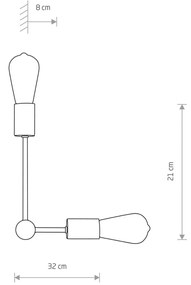 Nástěnné světlo Rotor II, černá/zlatá, dva zdroje