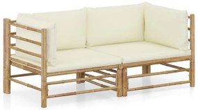 vidaXL 2dílná zahradní sedací souprava + krémově bílé podušky bambus
