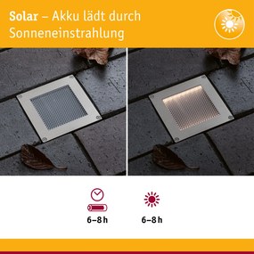 P 95742 Solární LED zemní svítidlo Sorea soumrakový senzor IP67 hranaté 100x100mm 3000K 0,1W 6lm 3,7V kov kartáčovaný ABS/polykarbonát/ocel - PAULMANN