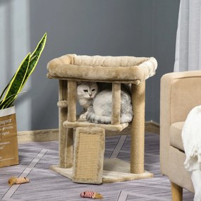 PawHut Škrabací sloup 57 cm Malý kočičí strom s kočičí jeskyní, odpočinkovou platformou, škrabacím panelem, hracím míčem, kočičí nábytek pro kočky do…