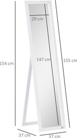HOMCOM Zrcadlo v plné délce, 154 x 37 cm se stojanem, Podlahové zrcadlo do obývacího pokoje a ložnice, Bílé