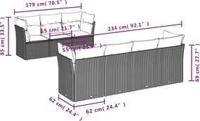 8dílná zahradní sedací souprava s poduškami černá polyratan 3223501