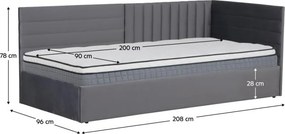 Postel MEVIA 90x200, šedá Velvet látka Kondela 0000408416
