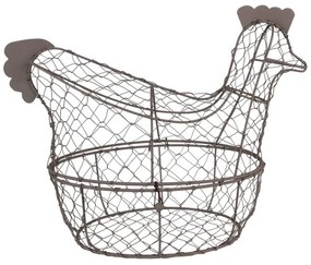 Hnědý drátěný košík v designu slepičky Filaire – 38x21x30 cm