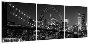 Obraz Brooklyn mostu v New Yorku (s hodinami) (90x30 cm)