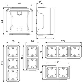 Legrand Plexo IP55 venkovní vypínač č.6+6 komplet šedá 069715