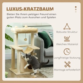 PawHut kočičí strom 90 cm škrabací sloup s houpací sítí, herní strom, kočičí jeskyně, platformy, šplhací strom, škrabací sloup, aktivitní škrabací st…