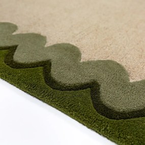 Zelený/v přírodní barvě ručně tkaný vlněný běhoun 80x230 cm Wiggle Wool – Flair Rugs