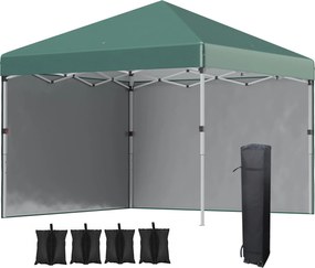 Pavilon Outsunny přibližně 3x3m, voděodolný stabilní skladný pop-up stan s 2 bočními stěnami, UV 30+ ochrana, skládací party stan s taškou, zahradní p