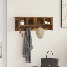 věšák, nástěnný, 4 poličky, háčky, kompozitní dřevo, 26x75x16 cm, kouřový dub, Dekorino TK20260021