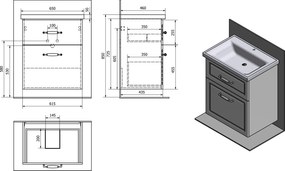 Aqualine FAVOLO 61,5 x 72,5 x 44 cm FV265 umyvadlová skříňka bílá mat