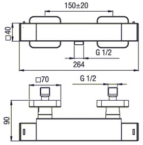 Sapho Sapho, DIMY nástěnná sprchová termostatická baterie, chromová, DM245