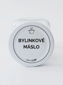 Samolepka na kořenky BYLINKOVÉ MÁSLO průhledná 5 cm tučné písmo