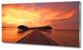 Wallmuralia Foto obraz skleněný horizontální Maledivy bungalovy 100x50