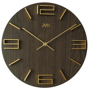 Dřevěné designové kovové kulaté moderní hodiny JVD HC32.4 s 3D číslicemi POSLEDNÍ KS STAŇKOV