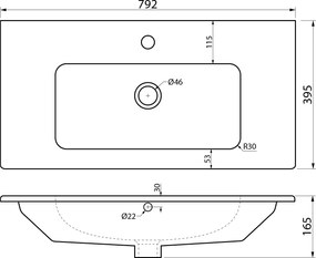 Sapho Sapho, PRACTICO keramické umyvadlo na nábytek 80x40cm, bílá, 44080