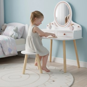 AIYAPLAY Dětská toaletní souprava toaletní stolek se stoličkou zrcadlem zásuvky ramínka na šaty pro děti od 3 do 8 let 56 x 38 x 87,8 cm Bílá barva