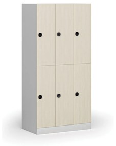 Šatní skříňka s úložnými boxy, 6 boxů, 1850 x 900 x 500 mm, kódový zámek, laminované dveře, dub přírodní