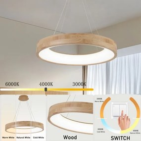 Brilagi -LED Lustr na lanku FALCON WOOD LED/40W/230V 3000/4000/6000K 60 cm dřevo